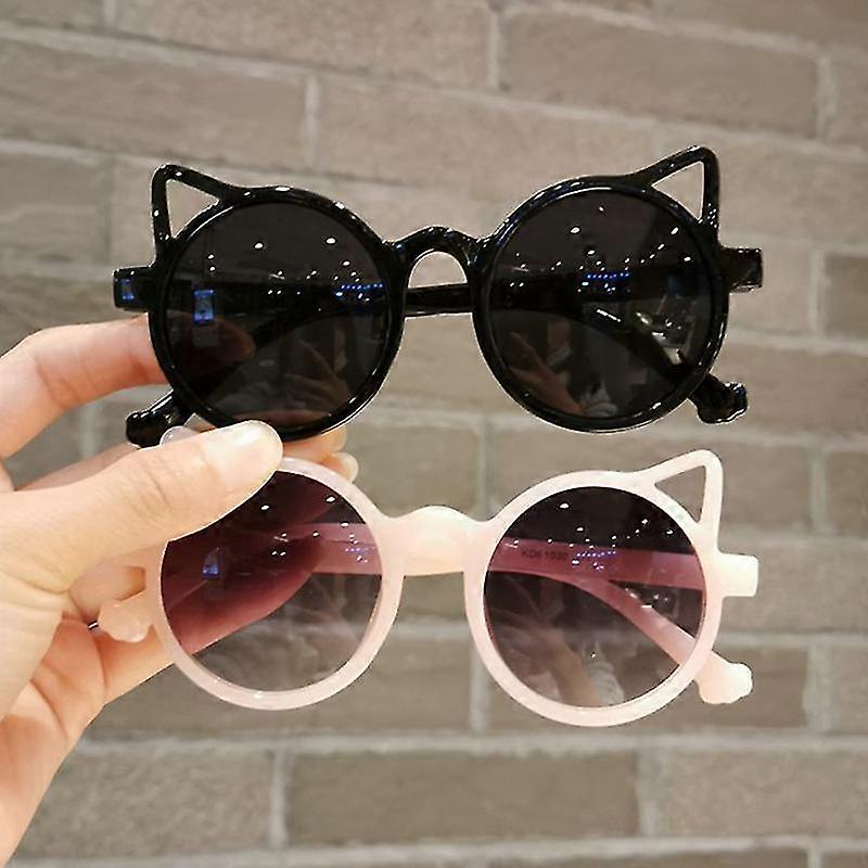 Kids Sunglasses Cute Round Sunglasses Cat Ear Shaped Glasses Children ...
