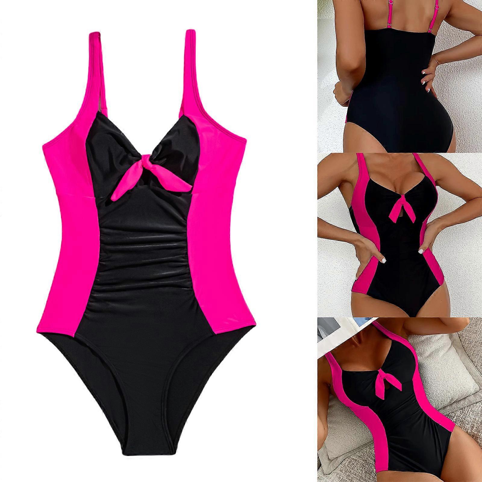 Women Piece Monokini Swimsuit Color Blocking Swimwears Ladies Push Up V ...