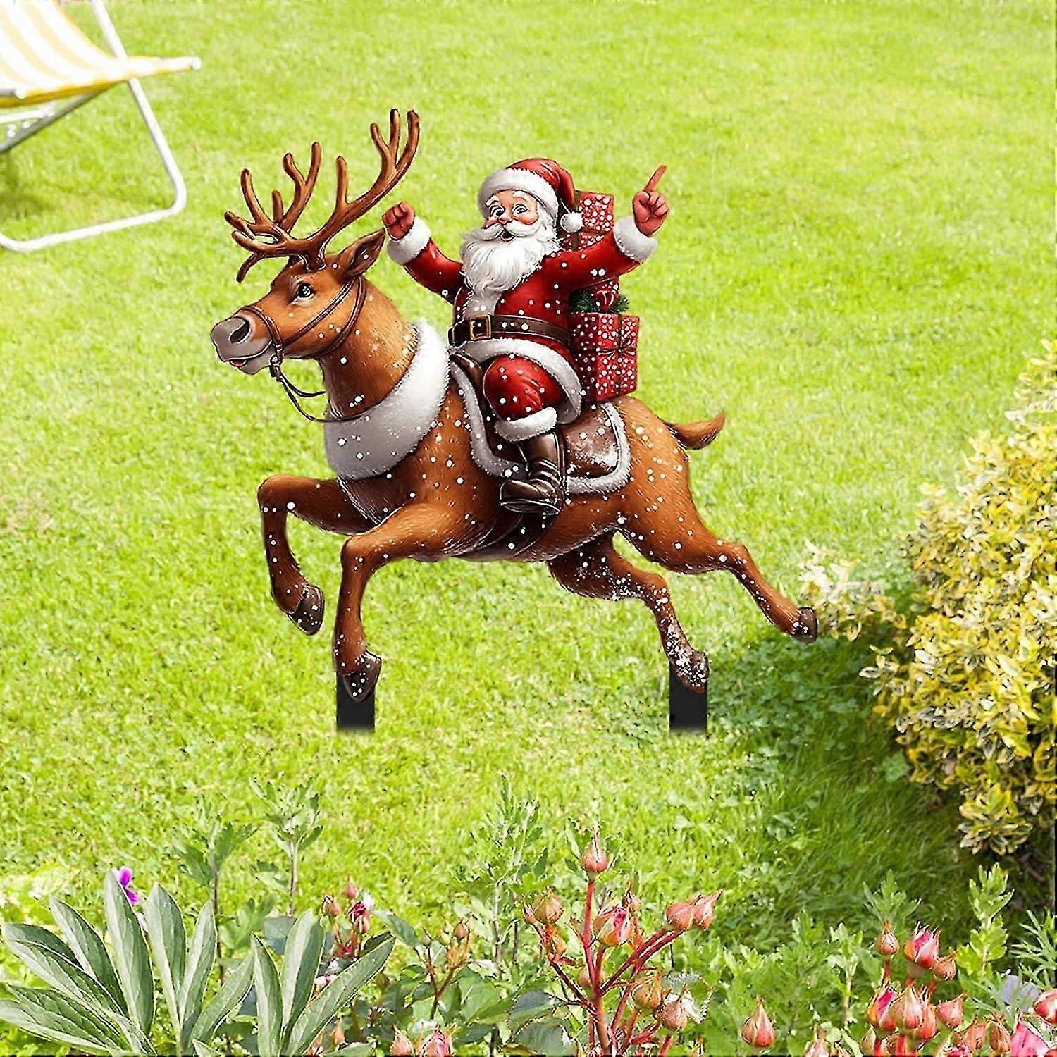 Christmas Stake, Santa Claus Reindeer Garden Stake Made of Acrylic, 2D ...