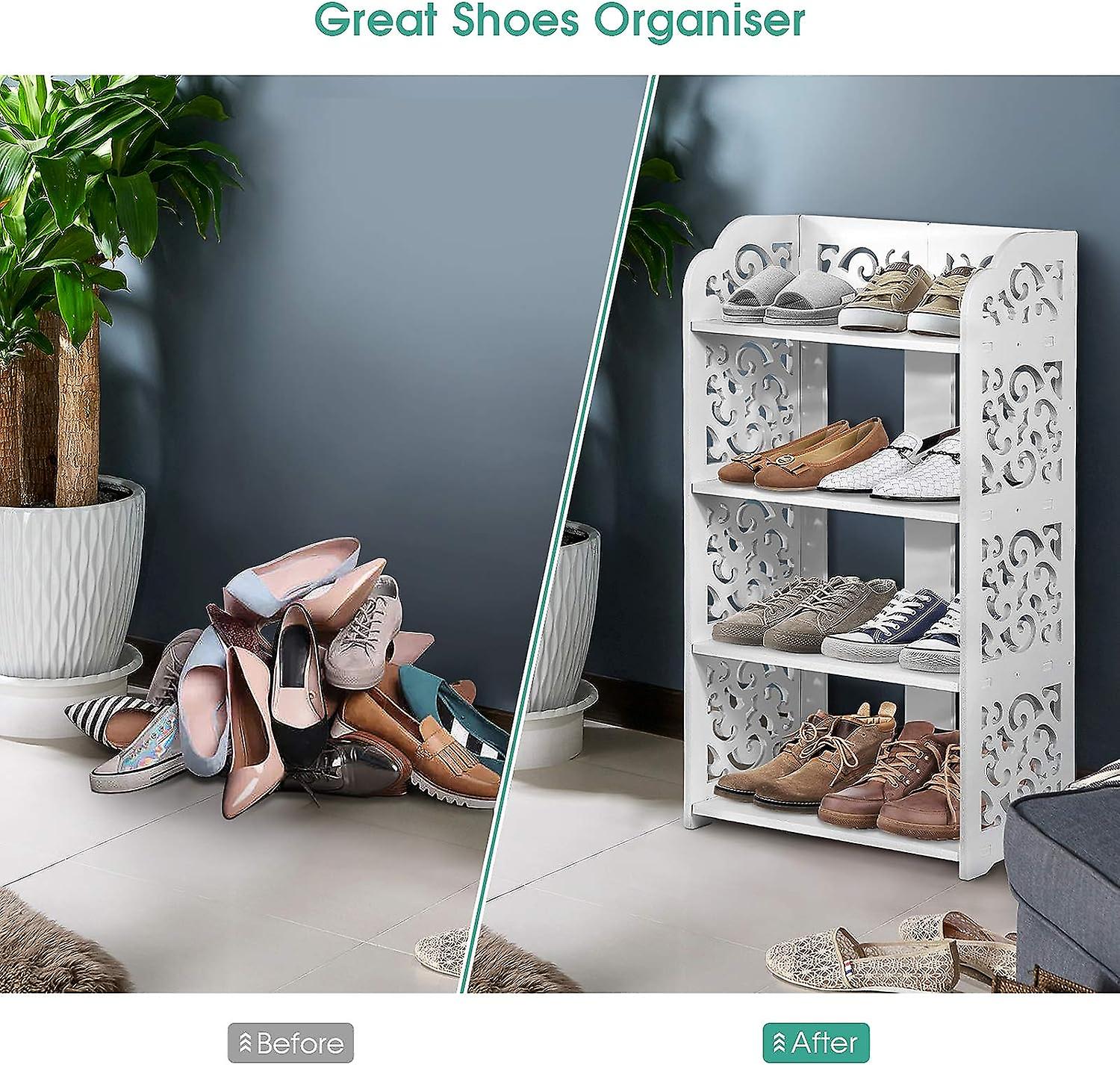 4 Tier Shoe Rack, Hollow Out Shoe Racks Storage Cupboard, Modern ...