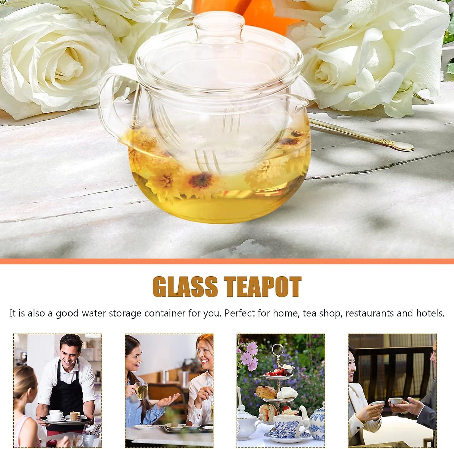 10oz Glass Teapot Set with Removable Infuser, Stovetop Safe Clear Teapot for Brewing, Double ...