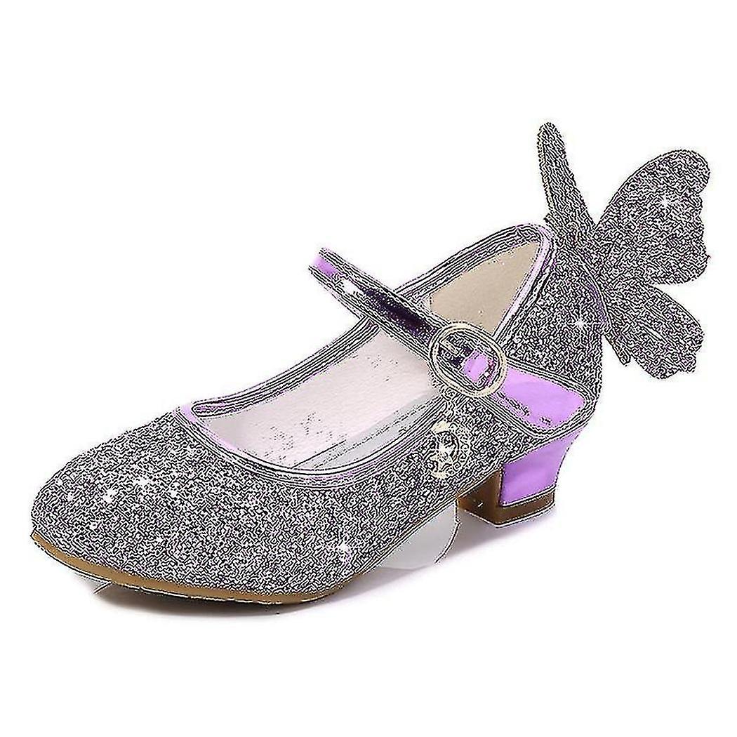 Kids Leather Shoes For Girls Princess Glitter Children High Heel Girls Shoes Butterfly 3d332 ...