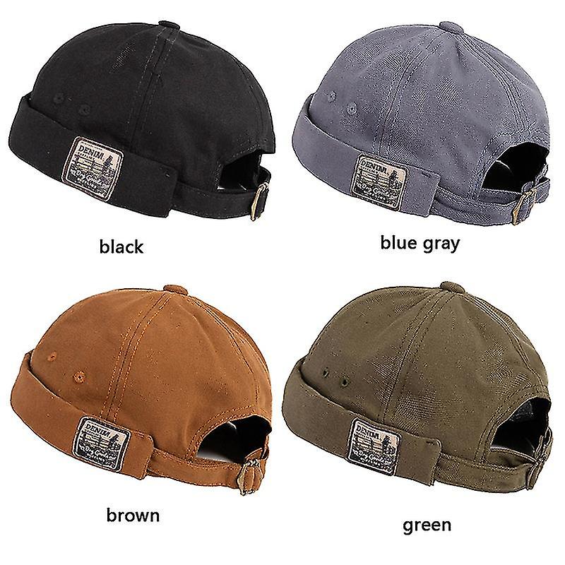 Vintage Docker Cap Brimless Hat Breathable Beanie Hats Cotton Retro ...