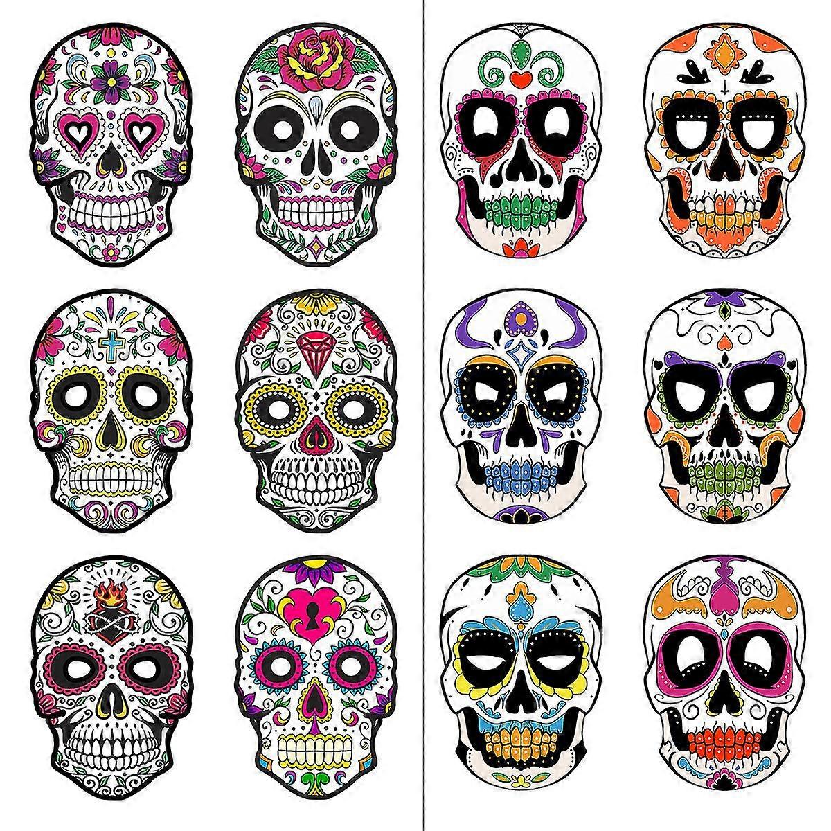 6pcs Day Of The Dead Sugar Skull Mask Halloween Mask Masquerade Party ...