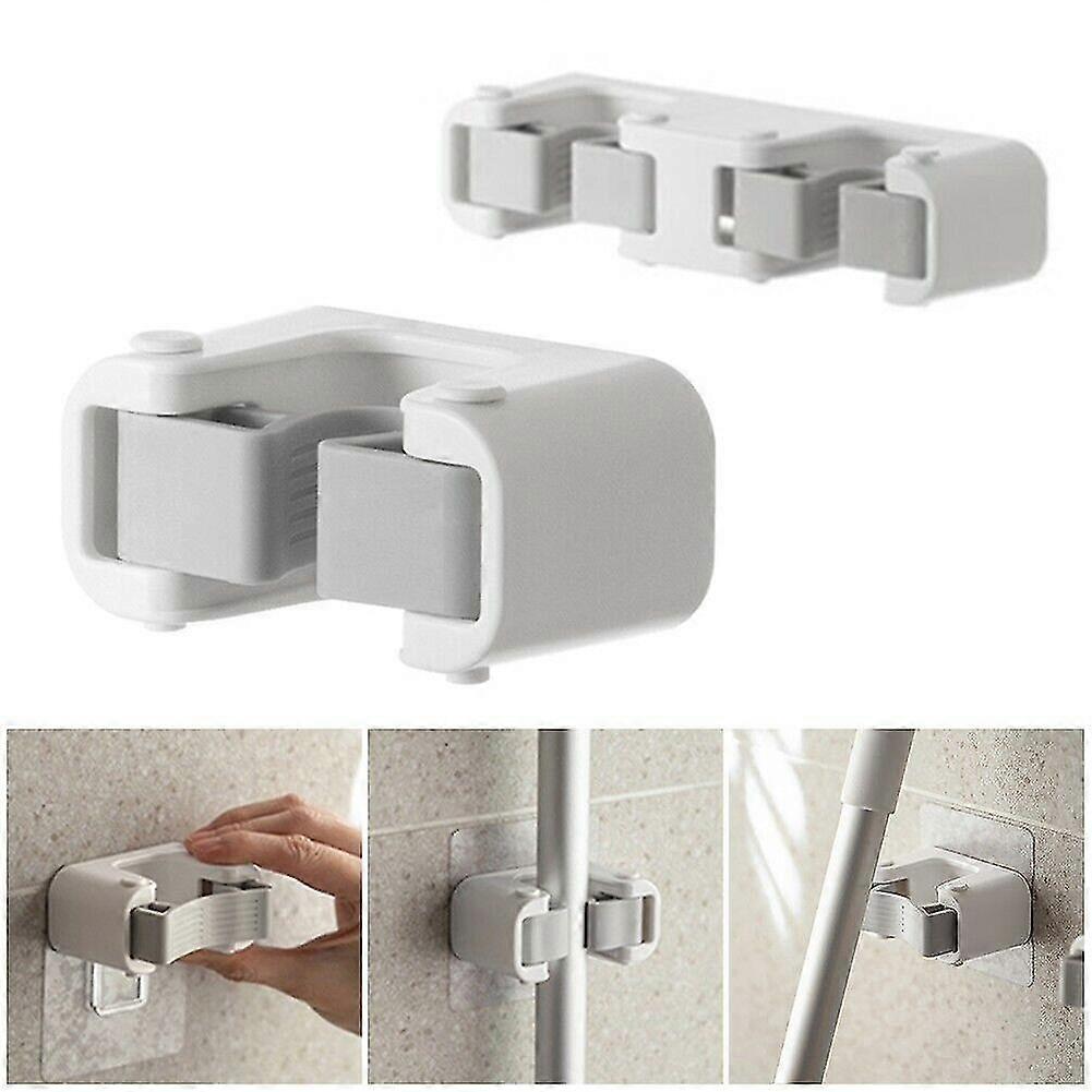 Mop Broom Holder Self Adhesive Hanger Mop Spring Clips Wall-mounted ...