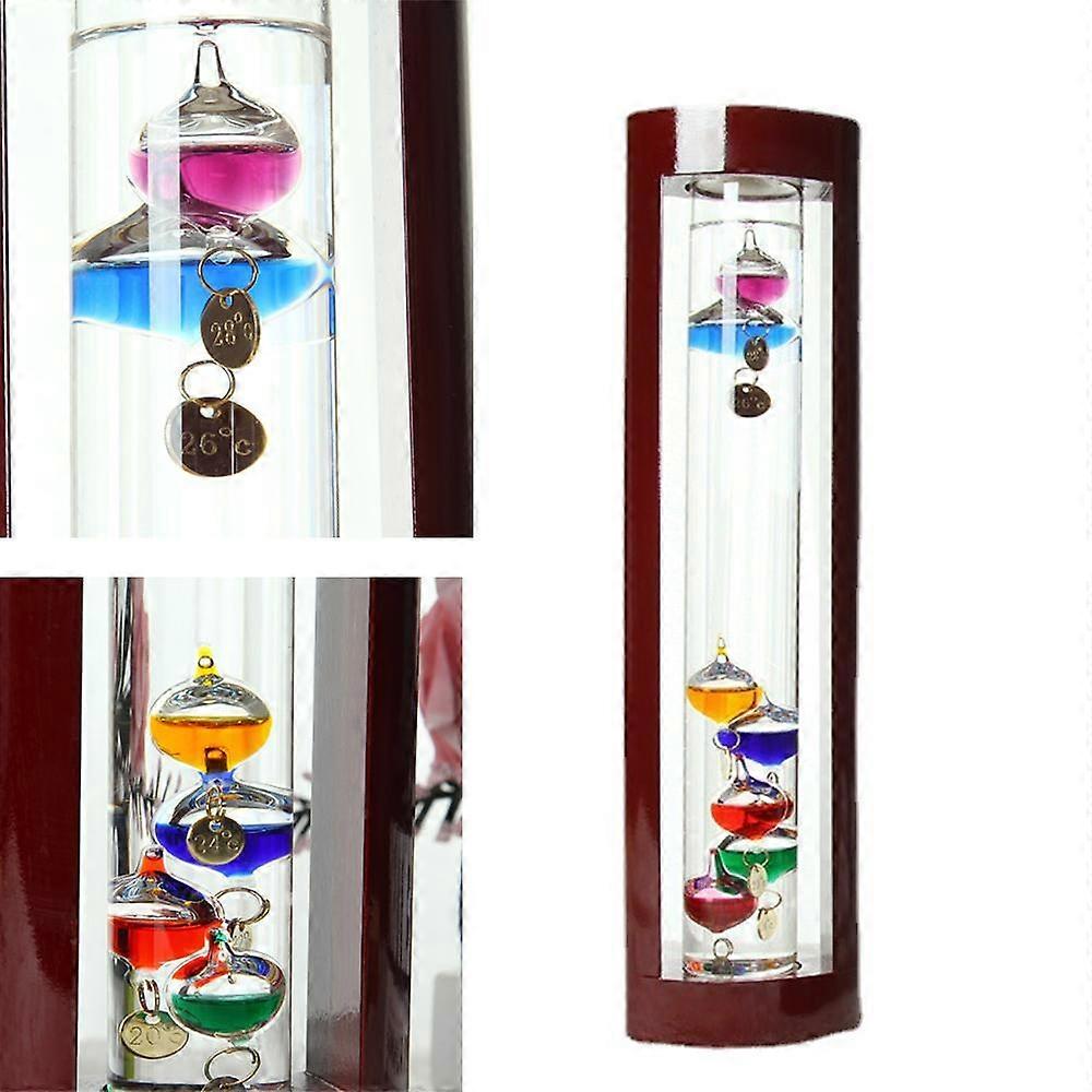 Glass Galileo Thermometer - Multi-Colored Spheres - Cherry Wood Frame ...