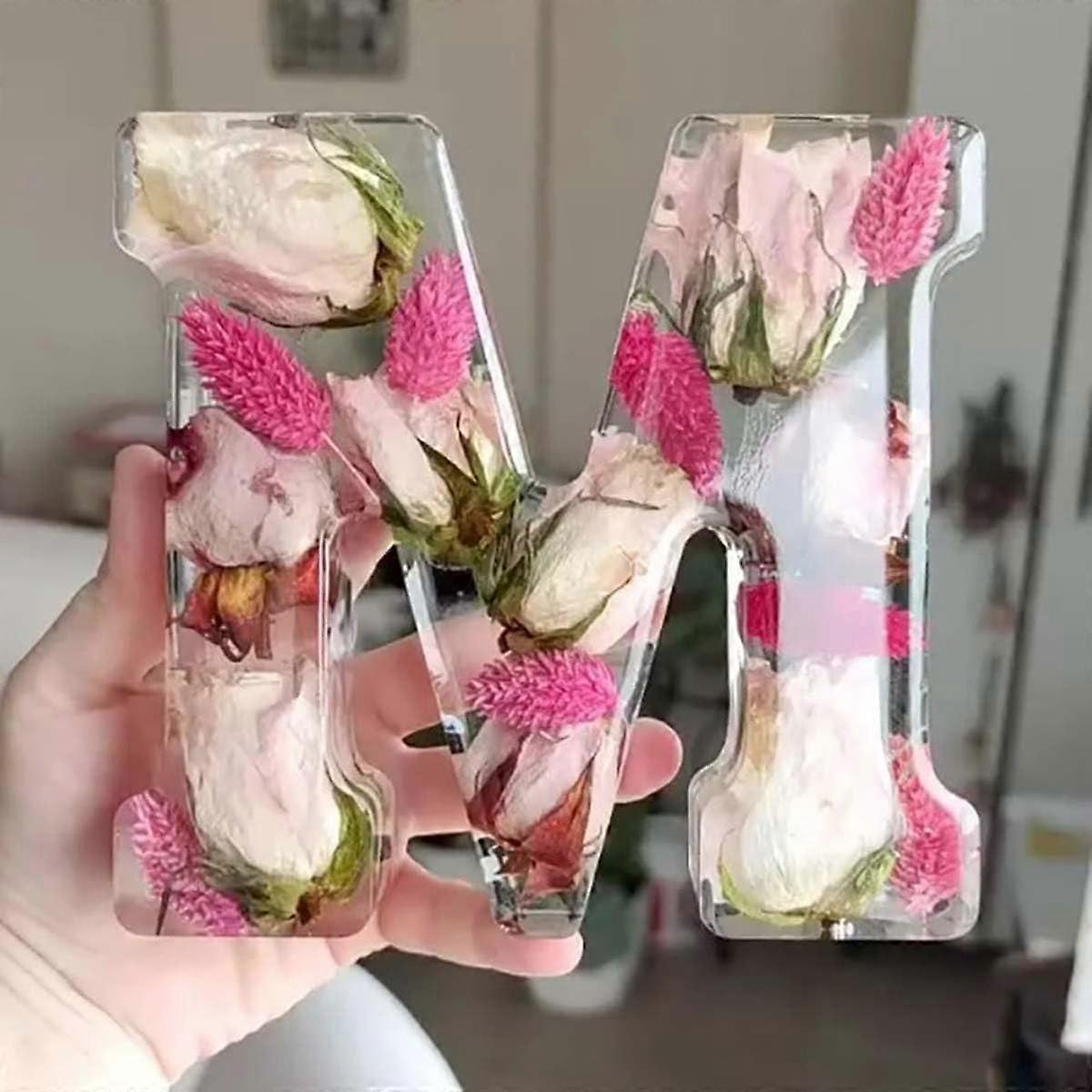 Handmade Floral Night Light, Large Floral Resin Letter Lamp with LED ...