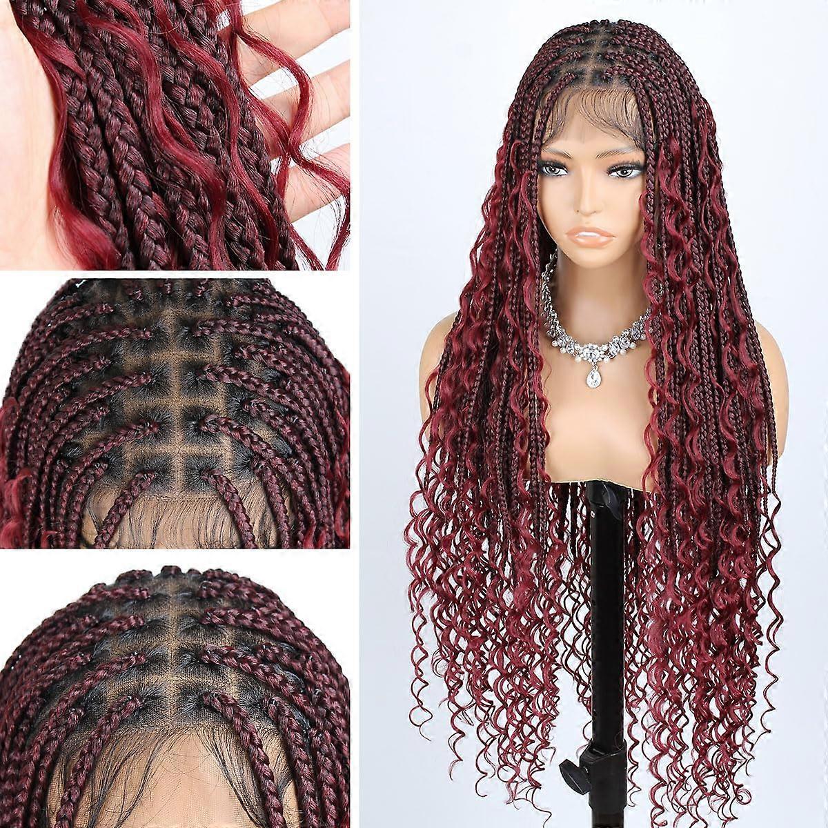 36 Inch Ombre Boho Box Braids Wig Lace Front Knotless Braided Wig for ...