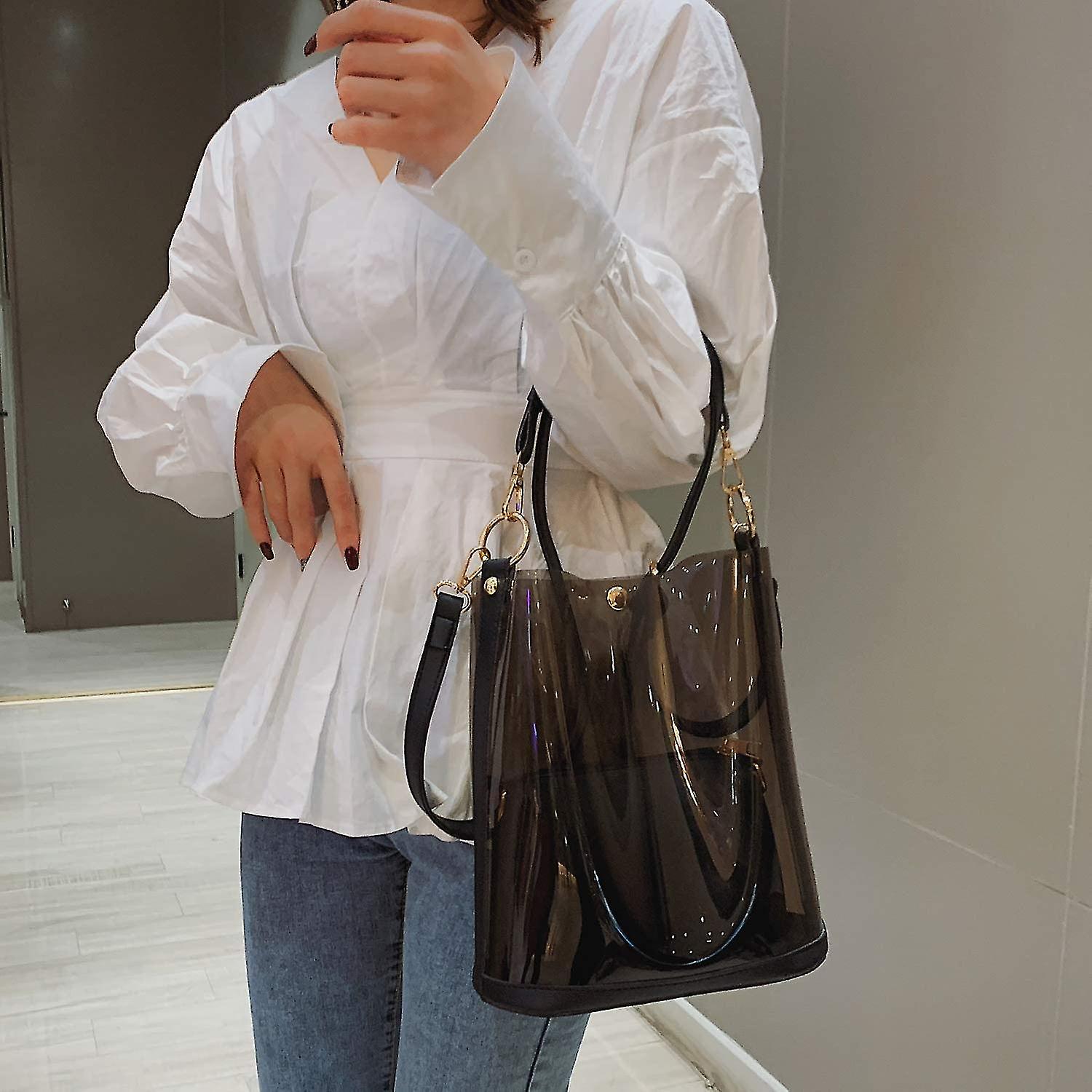 Semi-clear Pvc Handbags, Jelly Transparent Clear Beach Shoulder Bag, 2 ...