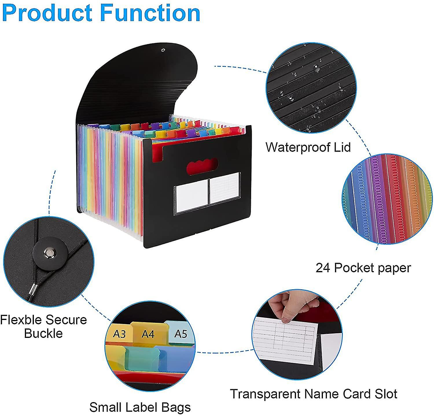 A4 Document File Folder, 24 Pockets Accordion Expandable File Folder ...