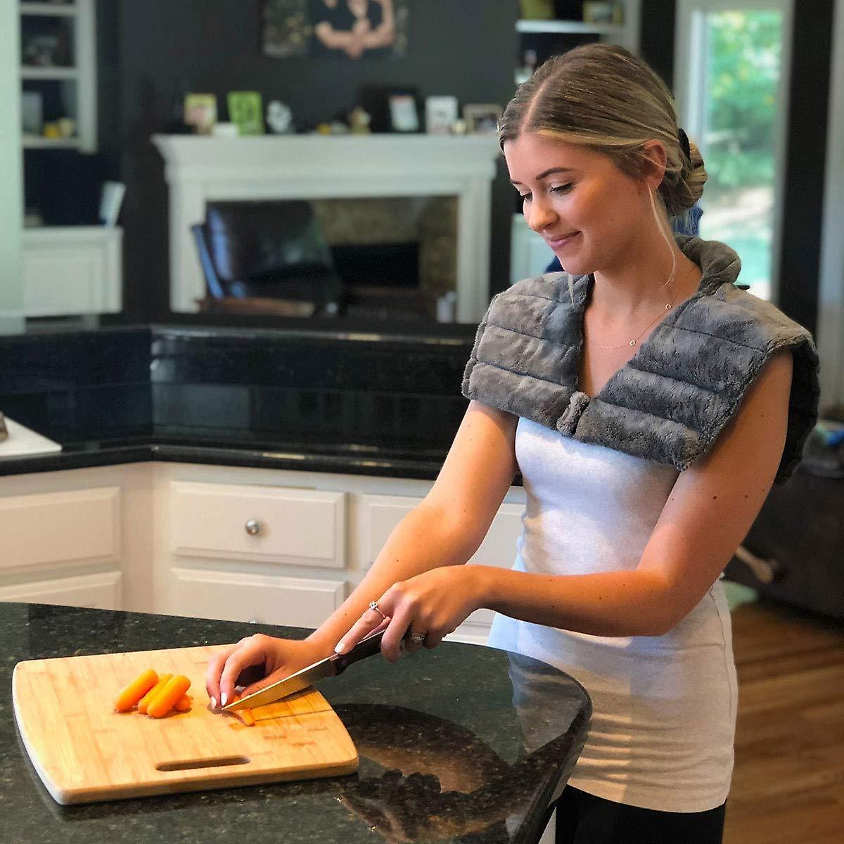 Large weighted heating pad with stand-up collar and microwave heating ...