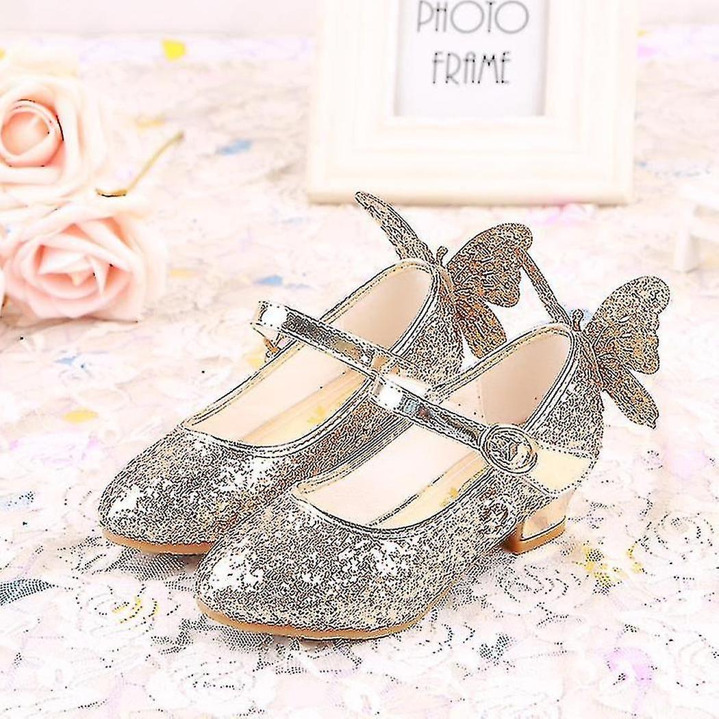 Kids Leather Shoes For Girls Princess Glitter Children High Heel Girls Shoes Butterfly 3d332 ...