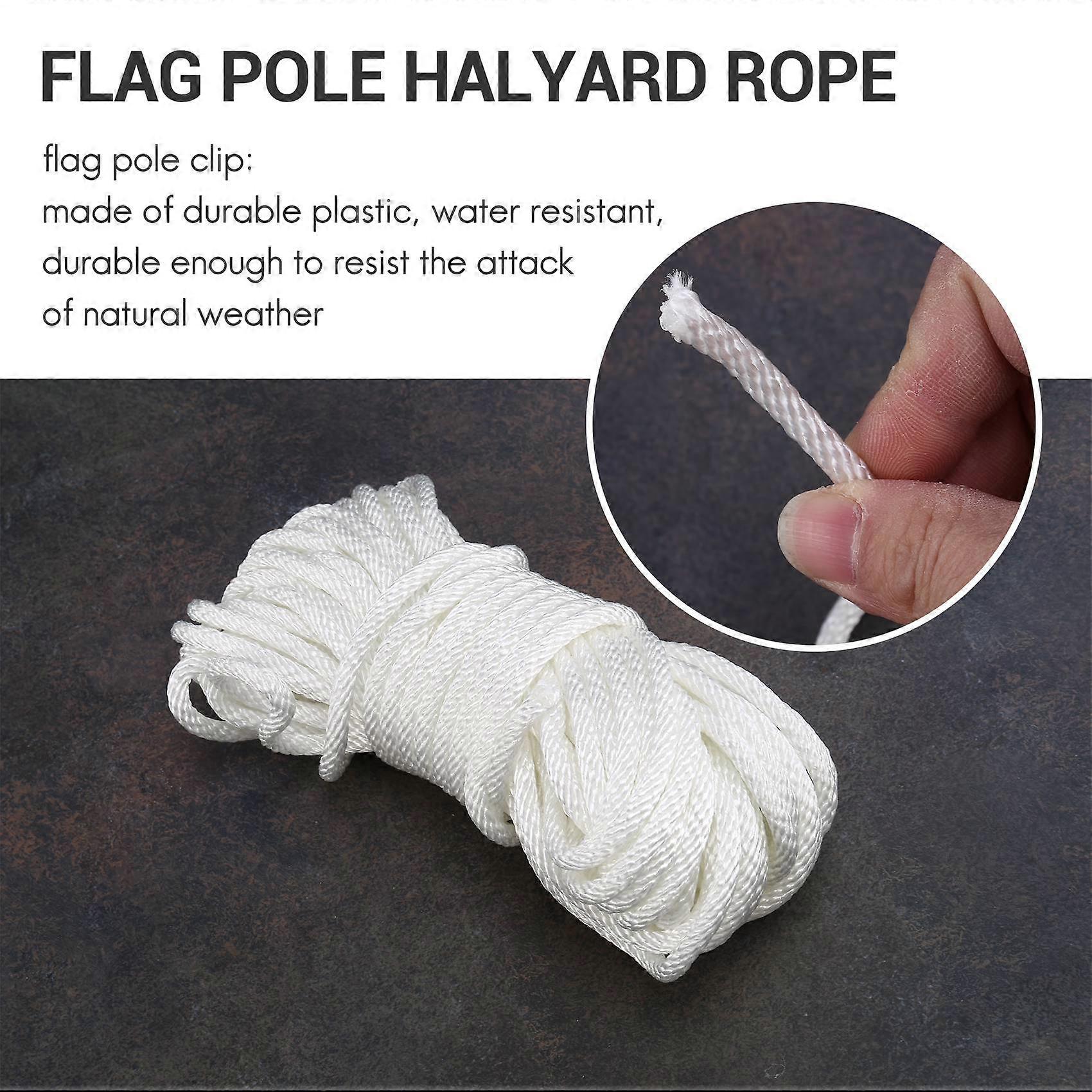 50 Feet x 1/4inch Flag Pole Halyard Rope with 4 Pieces Flag Pole Hook ...