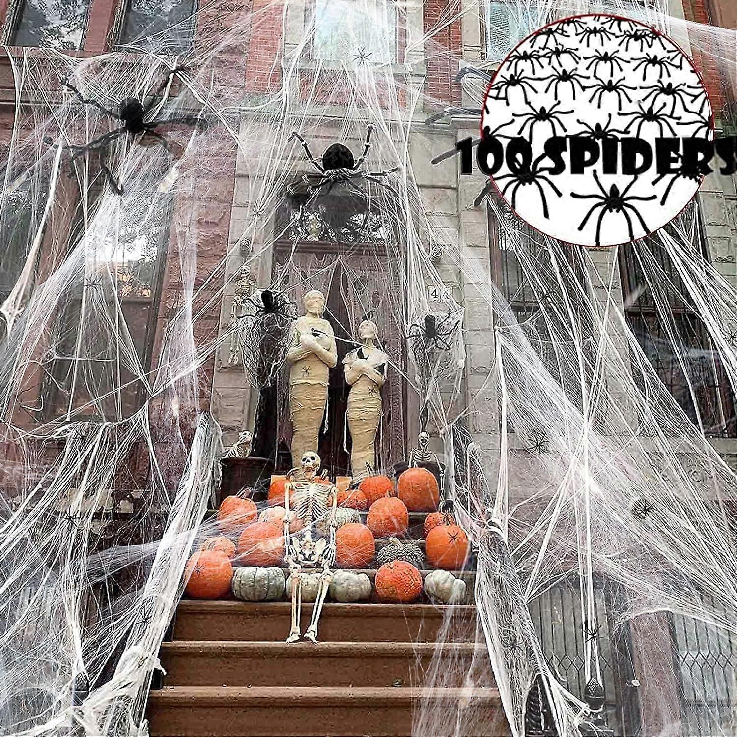 1200 sqft Spider Webs Halloween Decorations, Super Stretch Spider Web ...