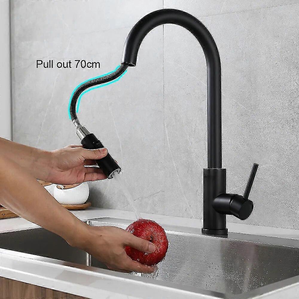 Exquisite Kitchen Faucets Black Stainless Steel Pull Out Hot Cold Water ...