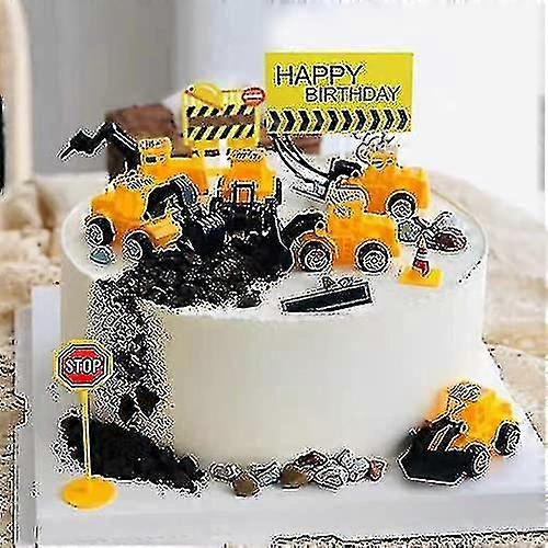 18 Pcs Construction Cake Toppers Vehicles Cake Decoration Set Excavator ...