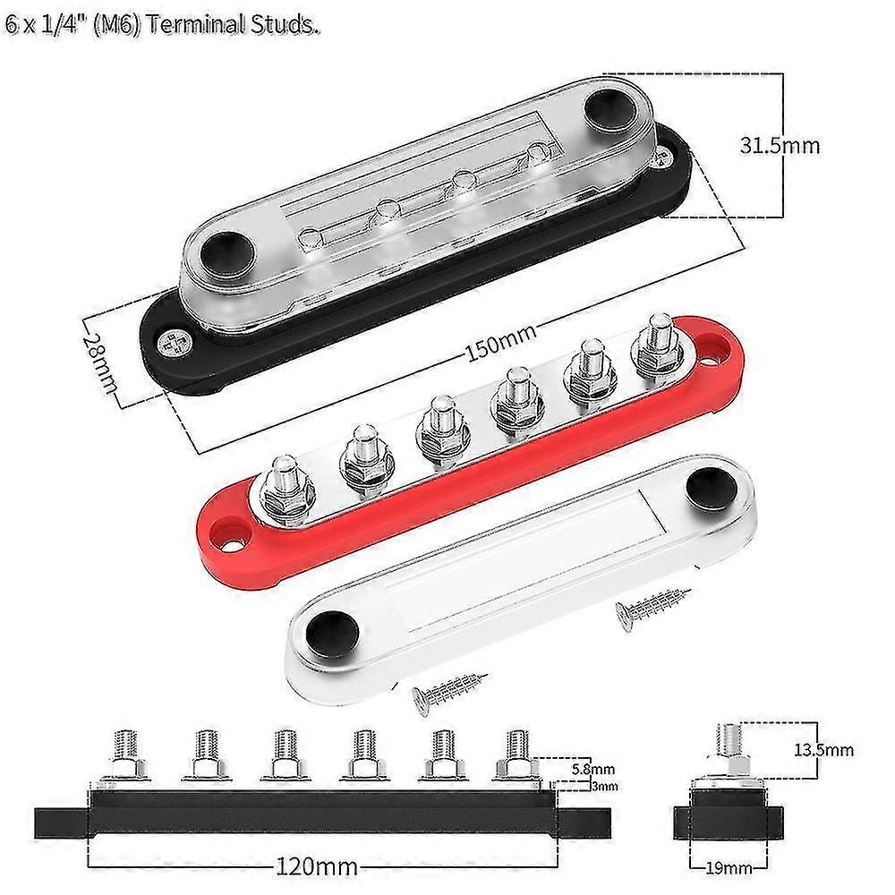 Car Terminal Block Negative Bus Bar 12v 150a Terminal Block 12v Power Distribution Block M8 ...