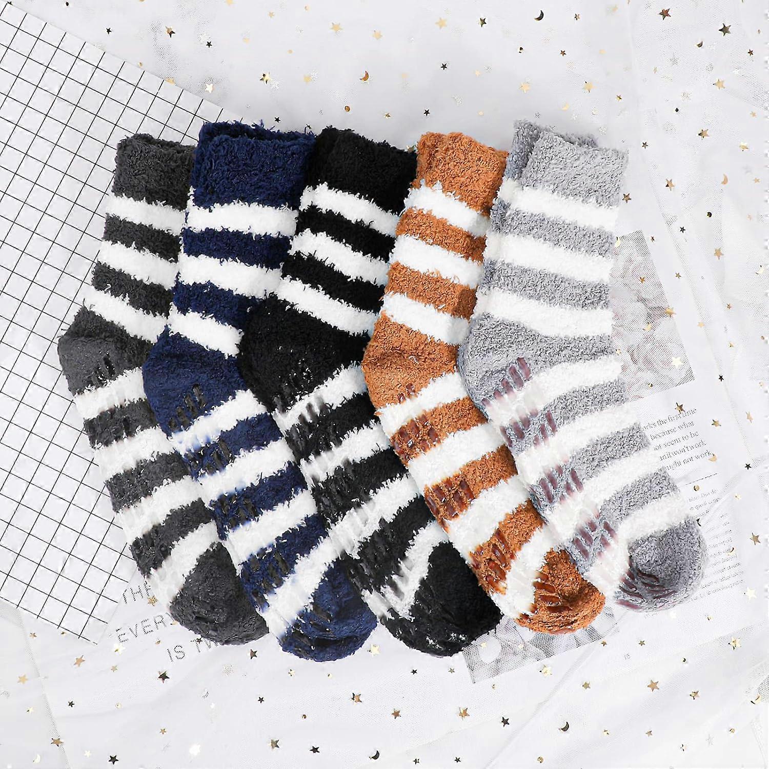 Anti-Slip Fuzzy Socks for Boys and Men 5 Pairs of Thick Bed Socks ...