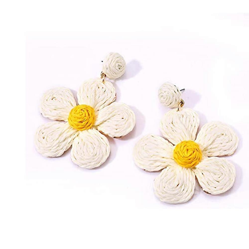 Rattan Earrings for Women Statement Boho Raffia Straw Wrapped Flower Drop Dangle Earrings Summer ...