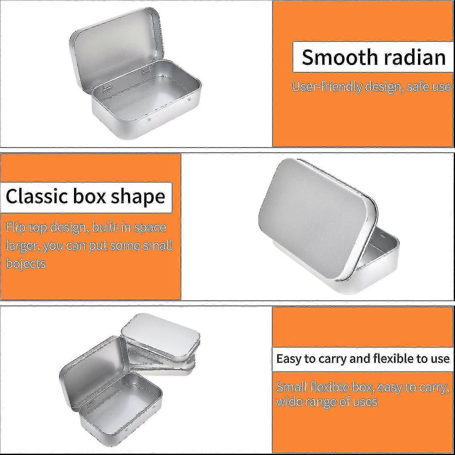 Metal Rectangular Empty Hinged Tins - 30 Pack Silver Mini Portable Box ...