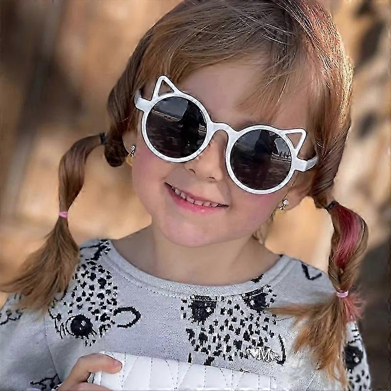 Kids Sunglasses Cute Round Sunglasses Cat Ear Shaped Glasses Children ...