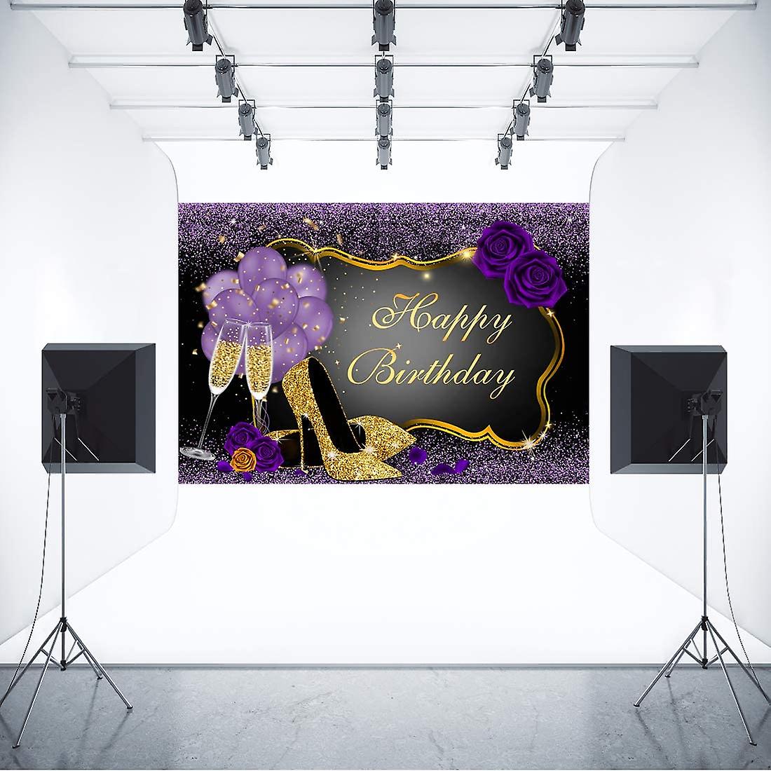 Ubiuo 7x5ft Sweet Purple Feliz cumpleaños Backdrop Rosa Shiny Sequin ...