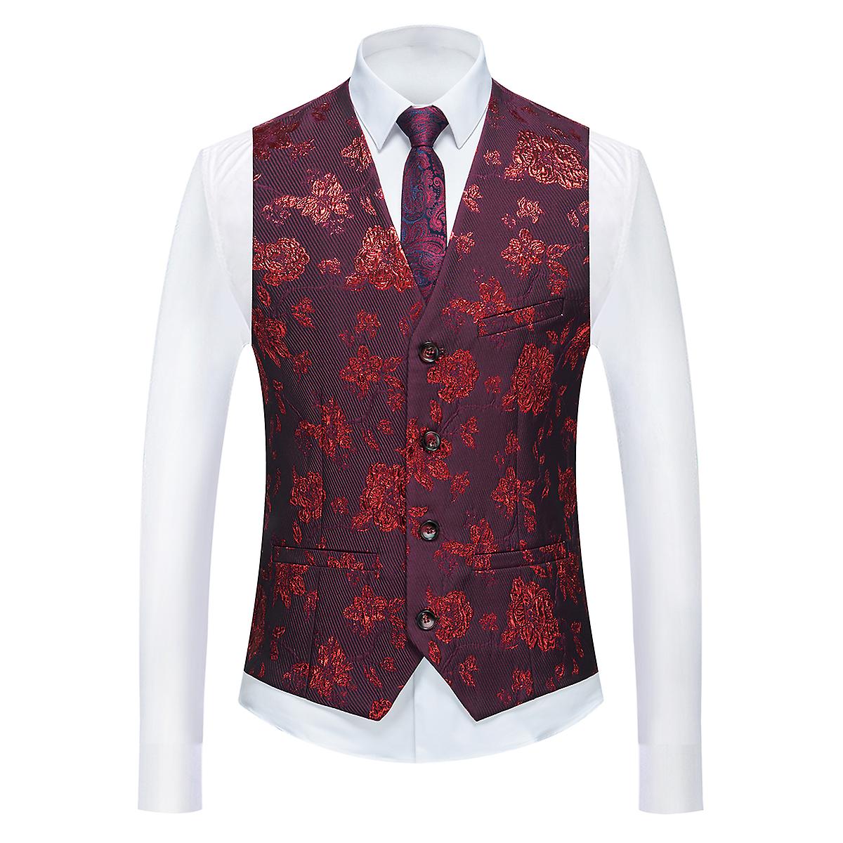 Cloudstyle Men's 3 Piece Dress Solid Floral Embroidered 1 Button Suit ...