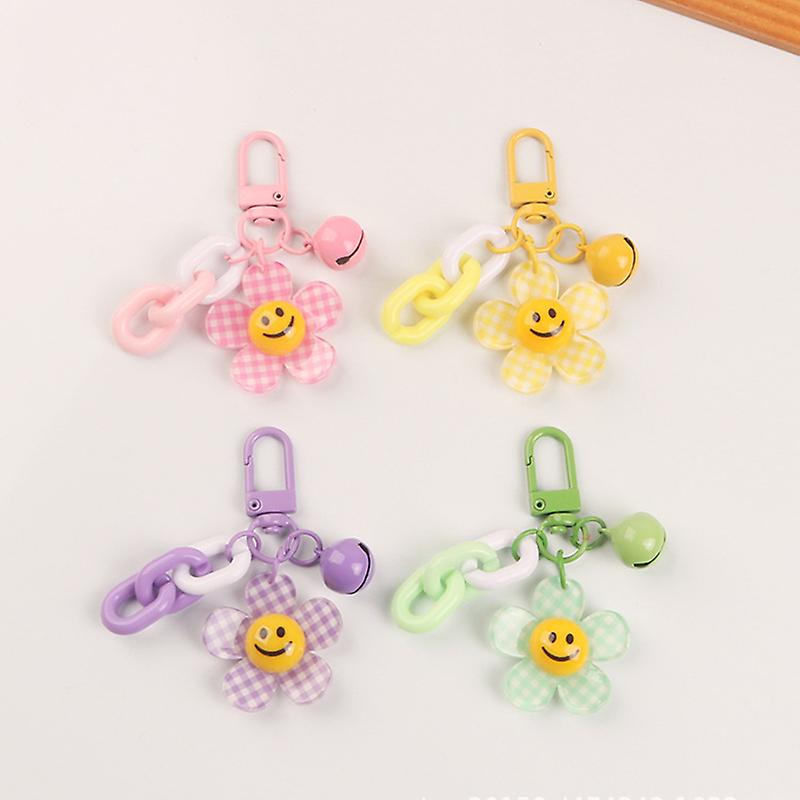 Smiley Face Flower Sunflower Color Lattice Keychain Bell Backpack Key ...