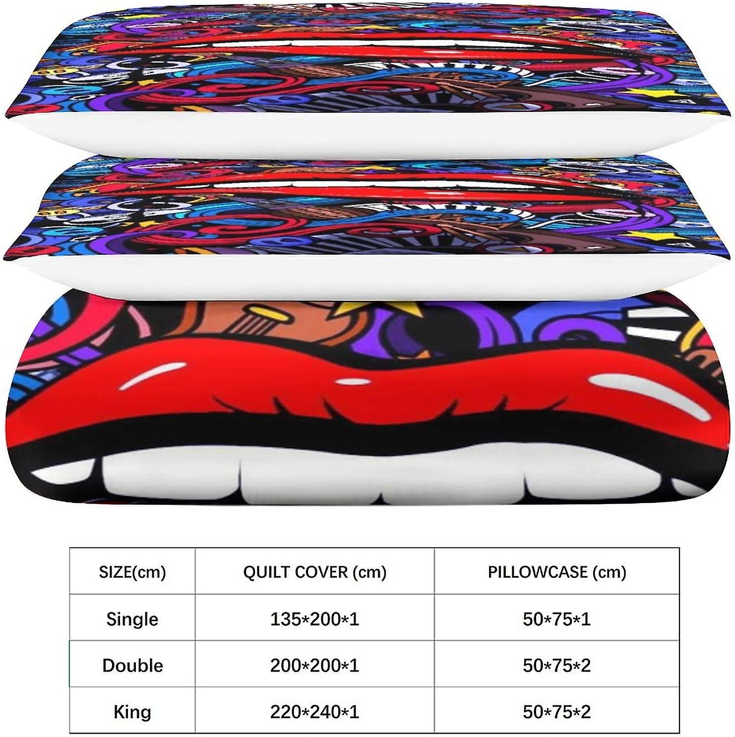 ARIJORJA kiss Duvet Cover Double Graffiti Pattern Bedding Set Soft ...