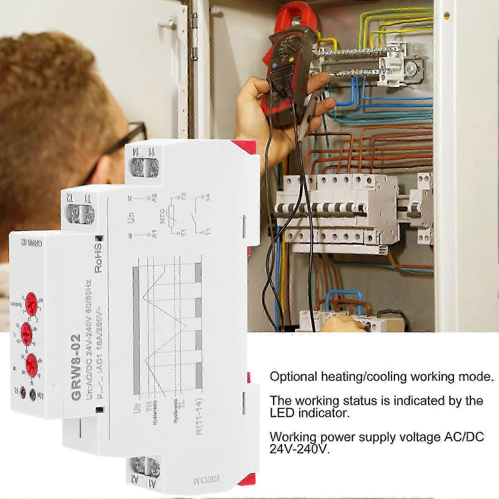 Temperature Control Relay DIN Rail Installation with Test Probe GRW8-02 ...