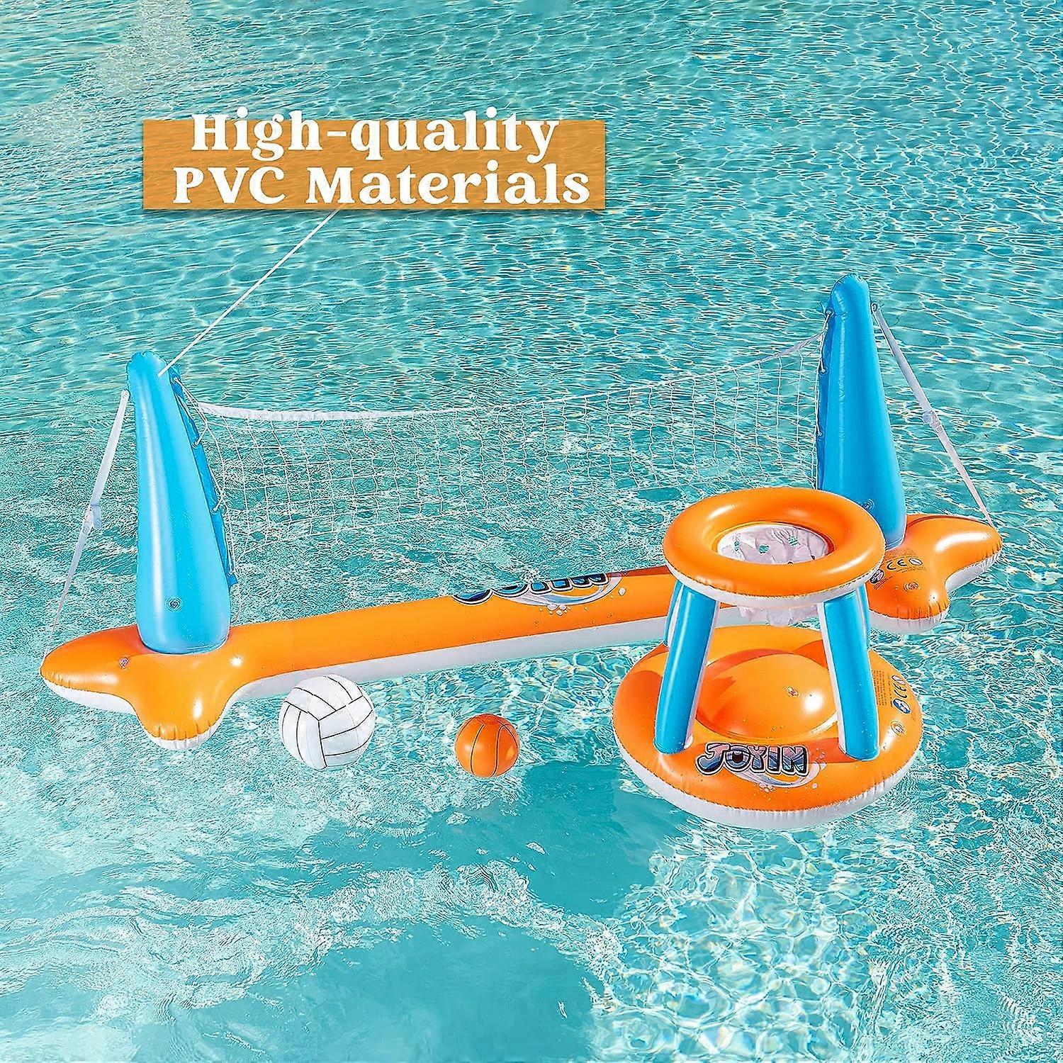 Pool Float Set, Volleyball Net & Basketball Hoops & Balls for Children ...