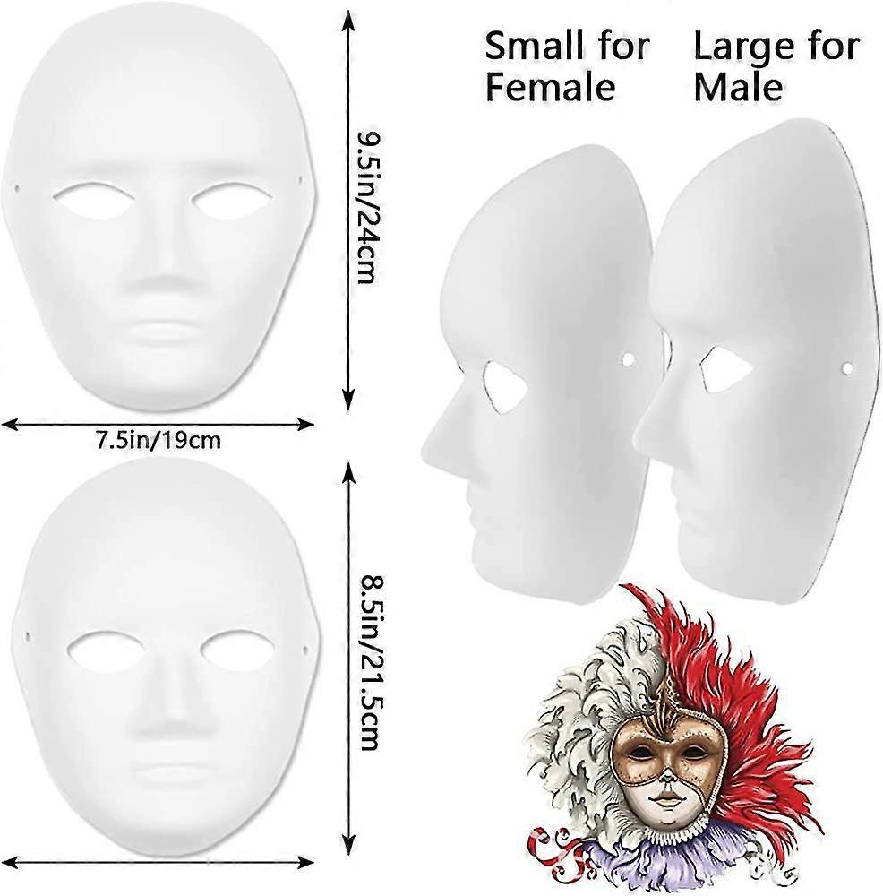 12 Pcs Diy Full Face Masks,white Paper Mache Masks,blank Paintable Mask ...