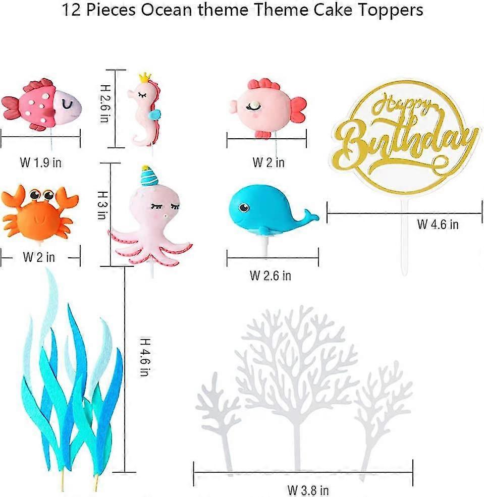 12pcs 3d Ocean Theme Cake Decoration Toppers Hippocampus Whale ...