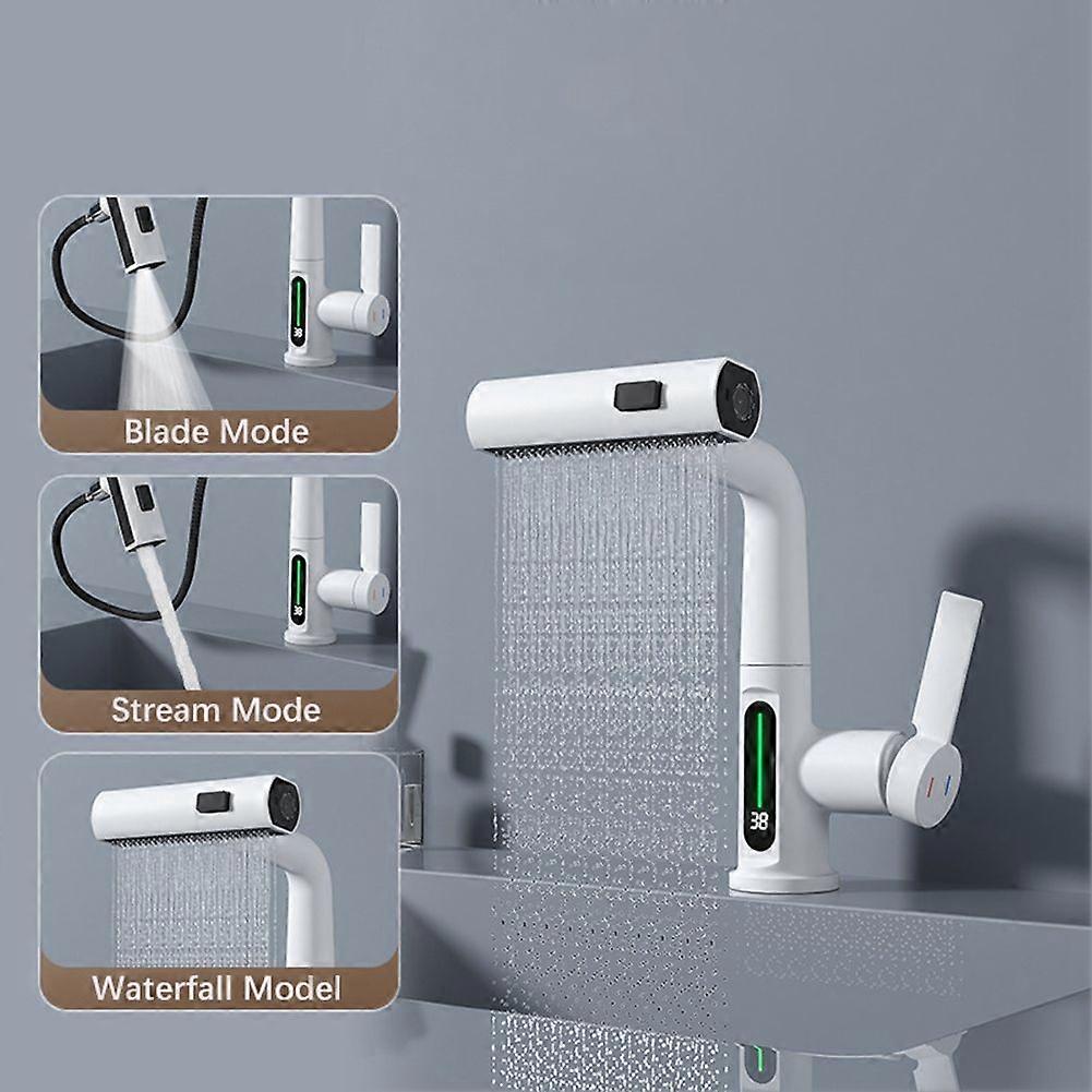 Waterfall Pull Out Kitchen Faucet Intelligent Digital Display Cold Hot ...