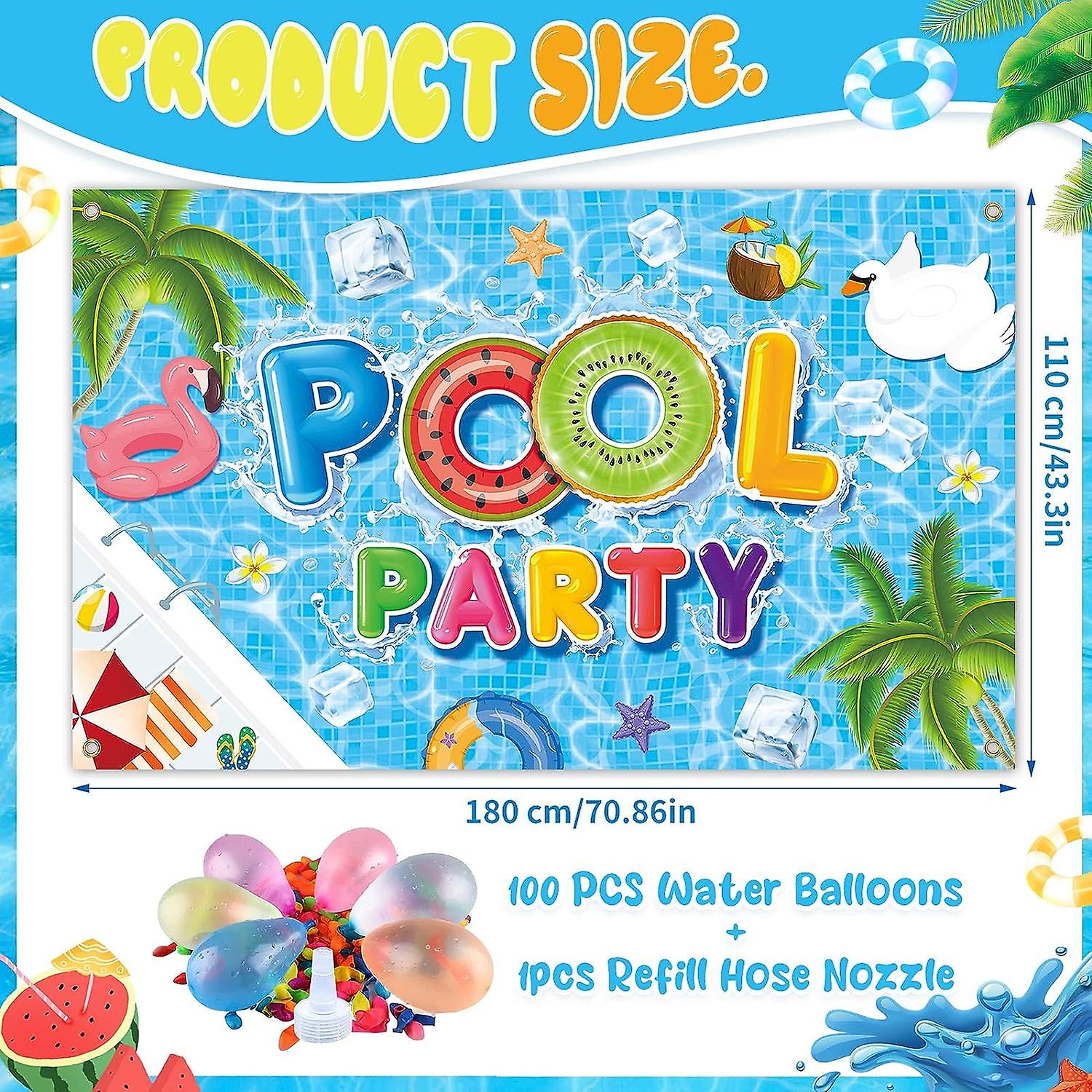 Pool Party Decorations Backdrop With 100 Pcs Water Balloons - Pool ...