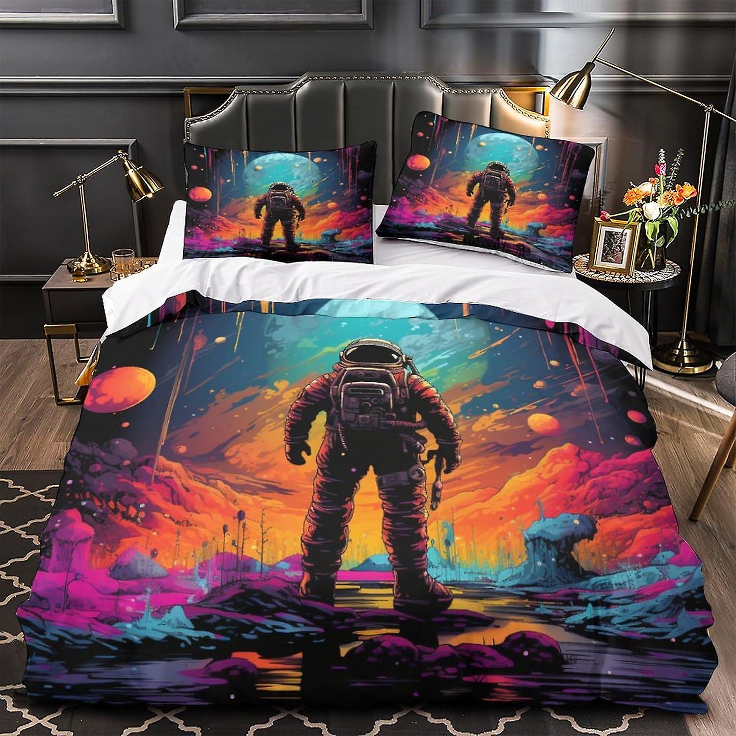 Astronauts Duvet Cover Set King Size 3D Cosmic Landscape Printed ...