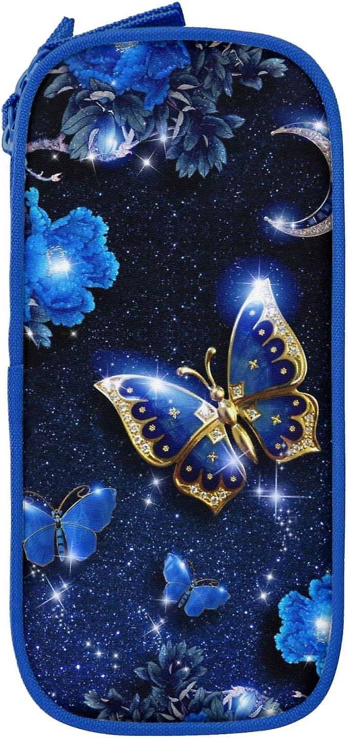 Blue Butterfly Pencil Case Pouch Pen Case Simple Stationery Bag College ...
