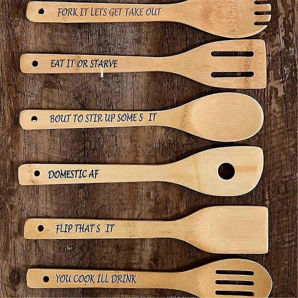 Funny Wooden Spoon Set, 6Pcs Wooden Cooking Spoons, Engraved Wooden ...