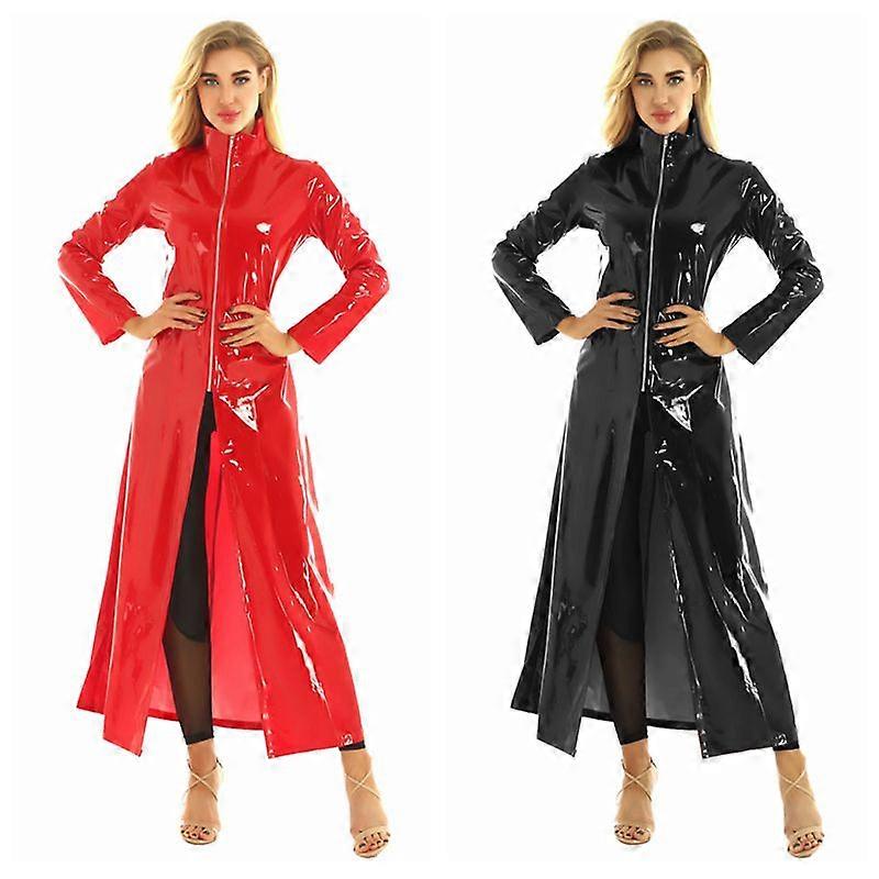 Adult PVC Leather Turtleneck Long Trench Women Wetlook Coat Jacket Sexy ...