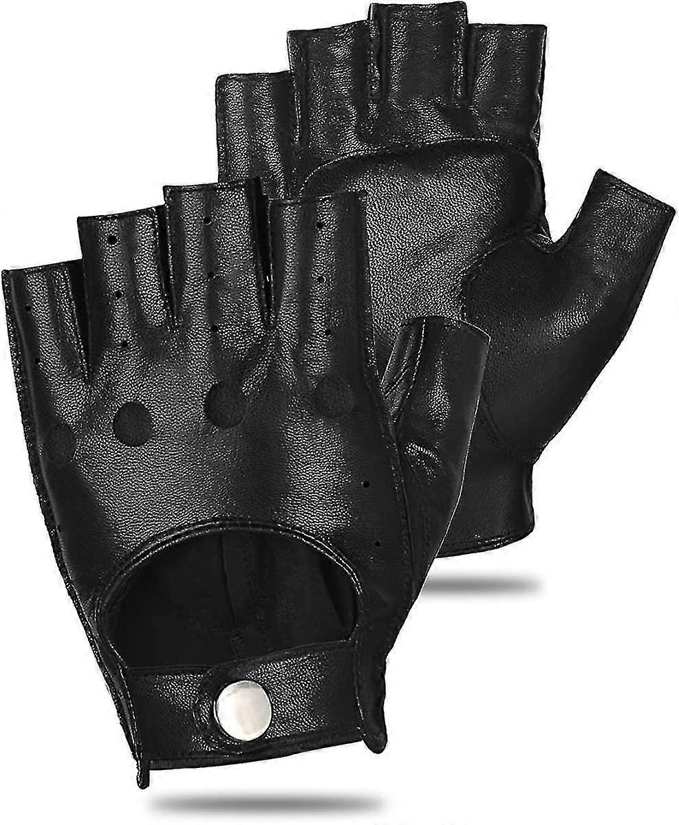 Men Genuine Fingerless Leather Gloves Driving Cycling Half Finger ...