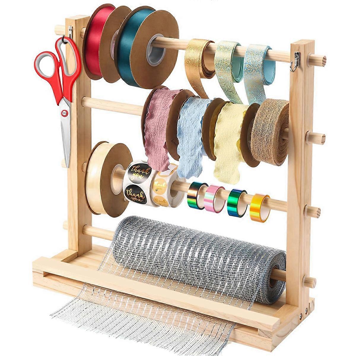 4 Tiers Wooden Ribbon Rack Ribbon Spool Holder Storage Display Shelf ...