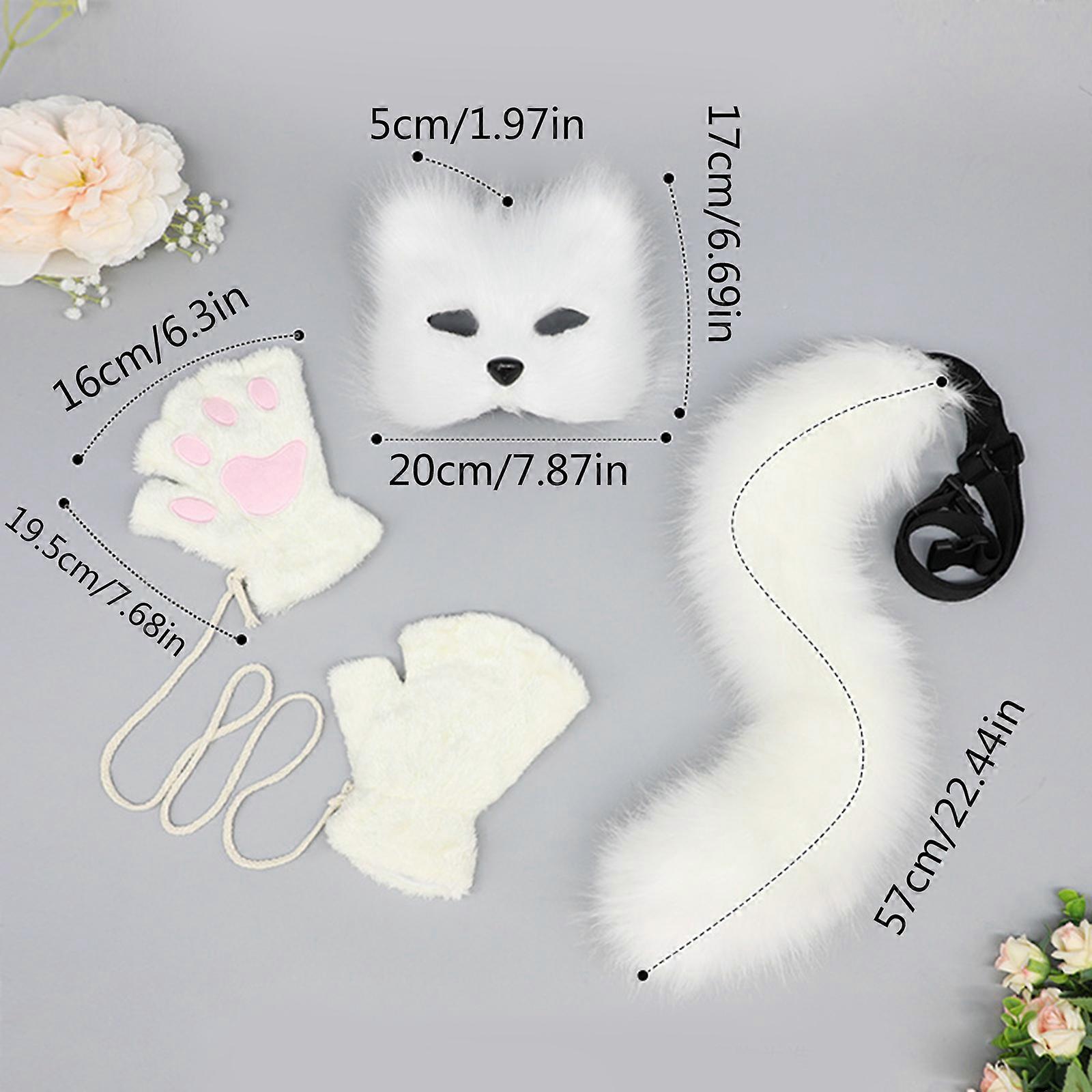 Foxes Costume Set Furry Gloves Beast Tail Animal Mask Halloween Costume ...