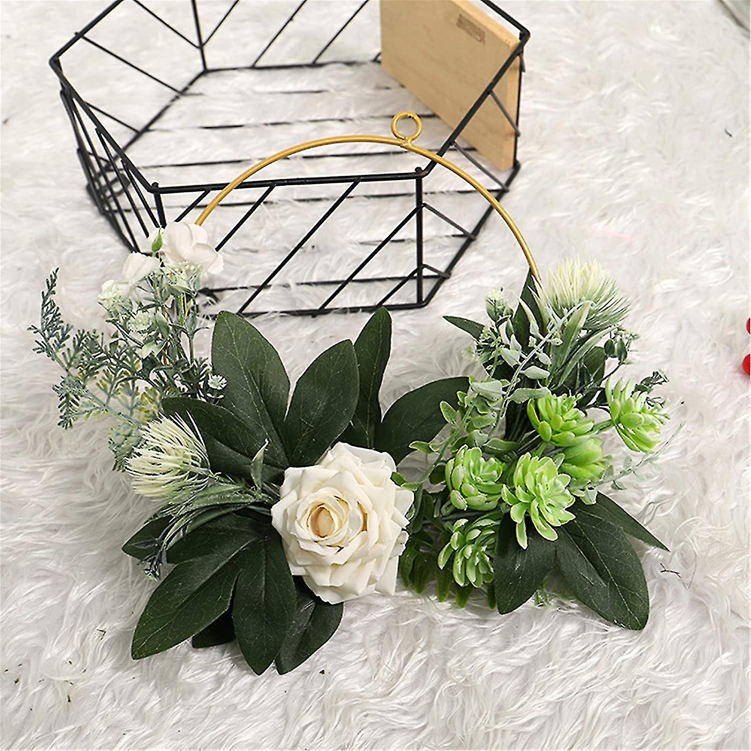 Decorative Wreath With Hoop Metal Rings, 30cm Circle Design Wall Wreath ...