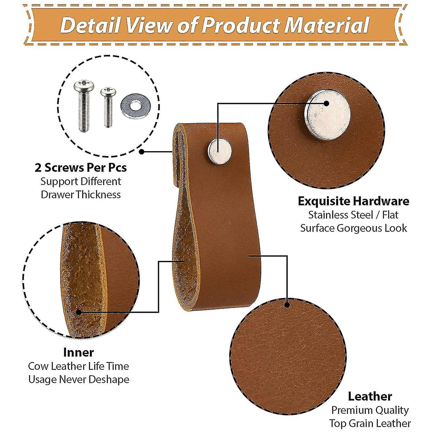 Leather Drawer Pulls 8 Pcs Leather Dresser Knobs Handmade Pure Leather ...
