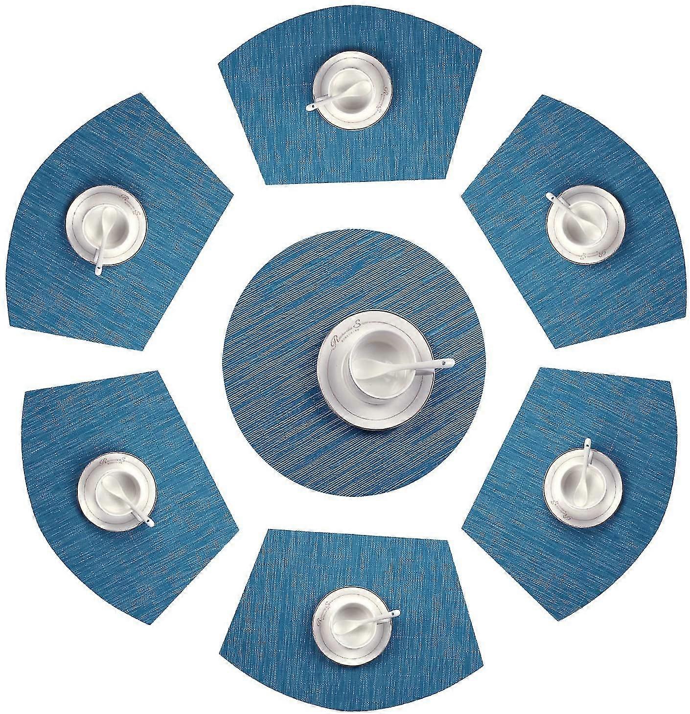 Round Table Placemats Set Of 7 Woven Vinyl 6 Wedge Place Mats With ...