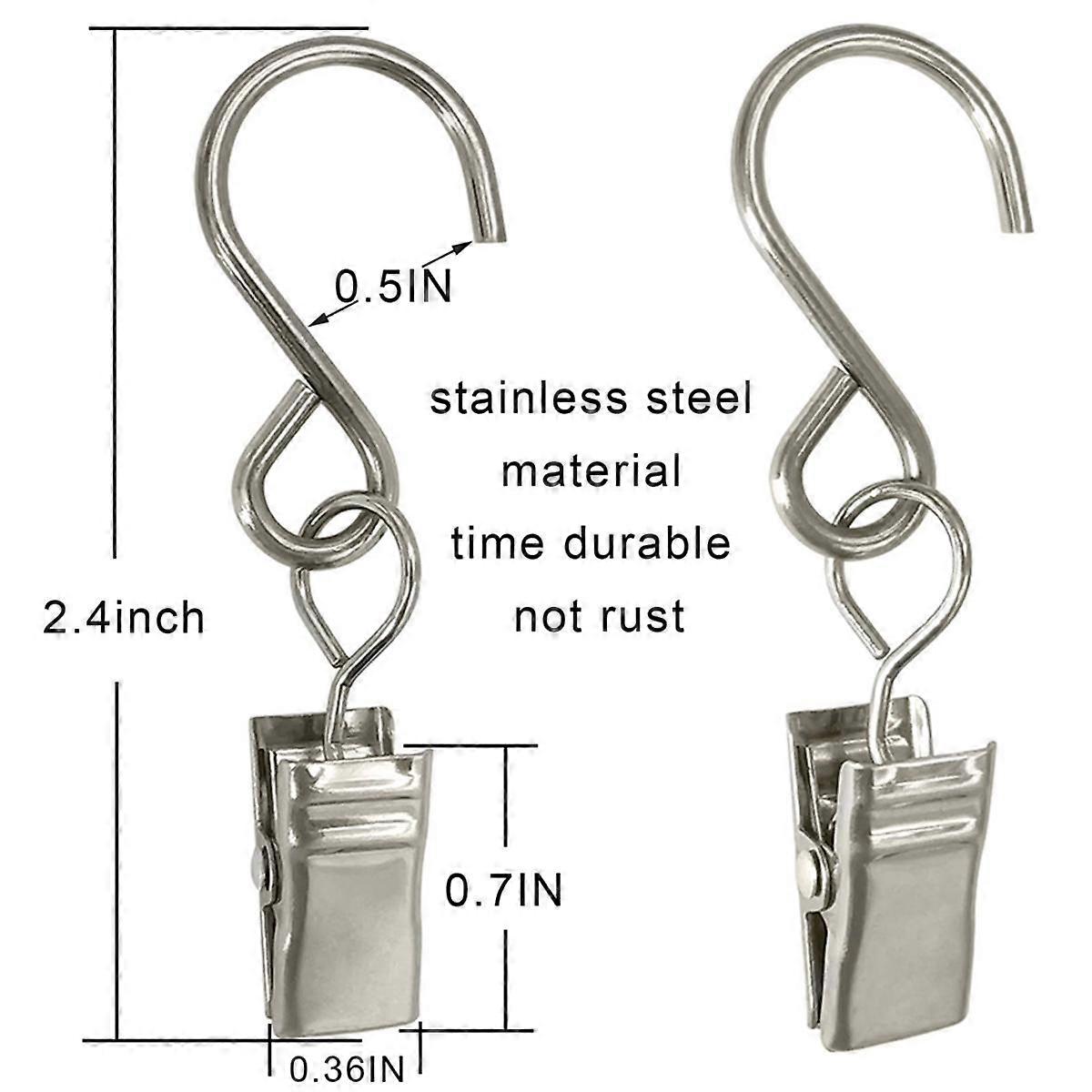 50Pcs Stainless Steel S Hooks Curtain Clips, Hanging Party Lights Clips ...