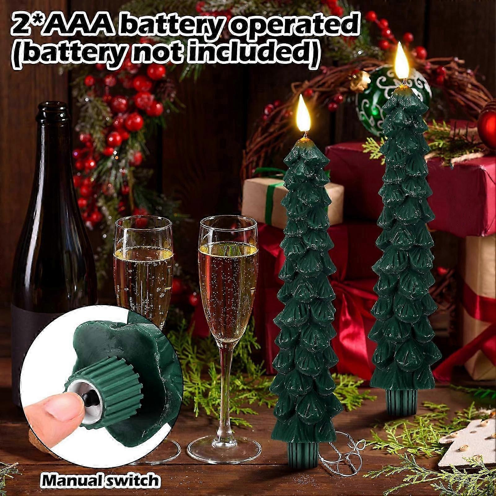 4 Pcs Flameless Candle Light LED Christmas Tree Shaped Candles with 3D ...