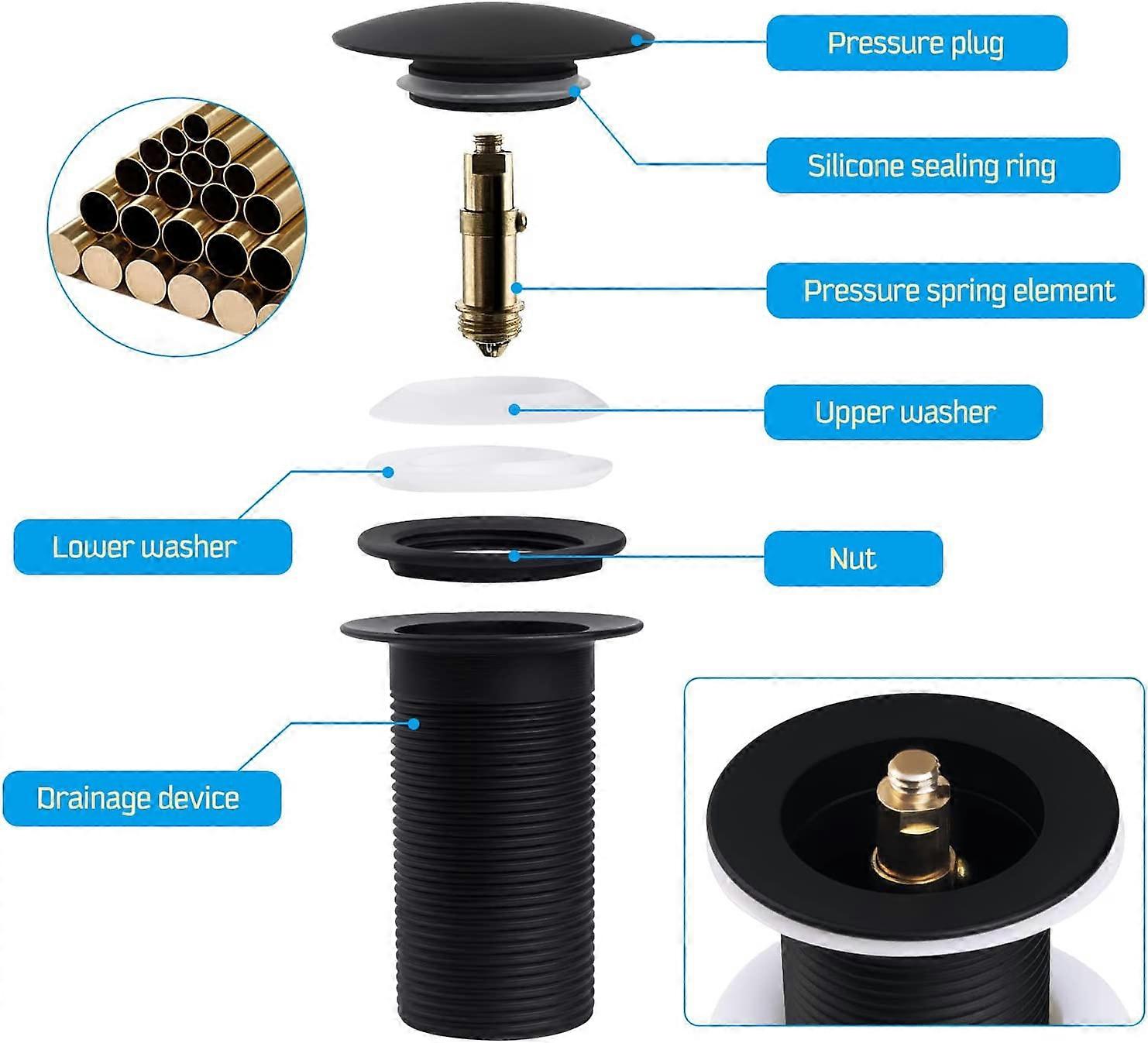 Basin Waste Unslotted, Black,Pop Up Sprung Plug | Fruugo UK