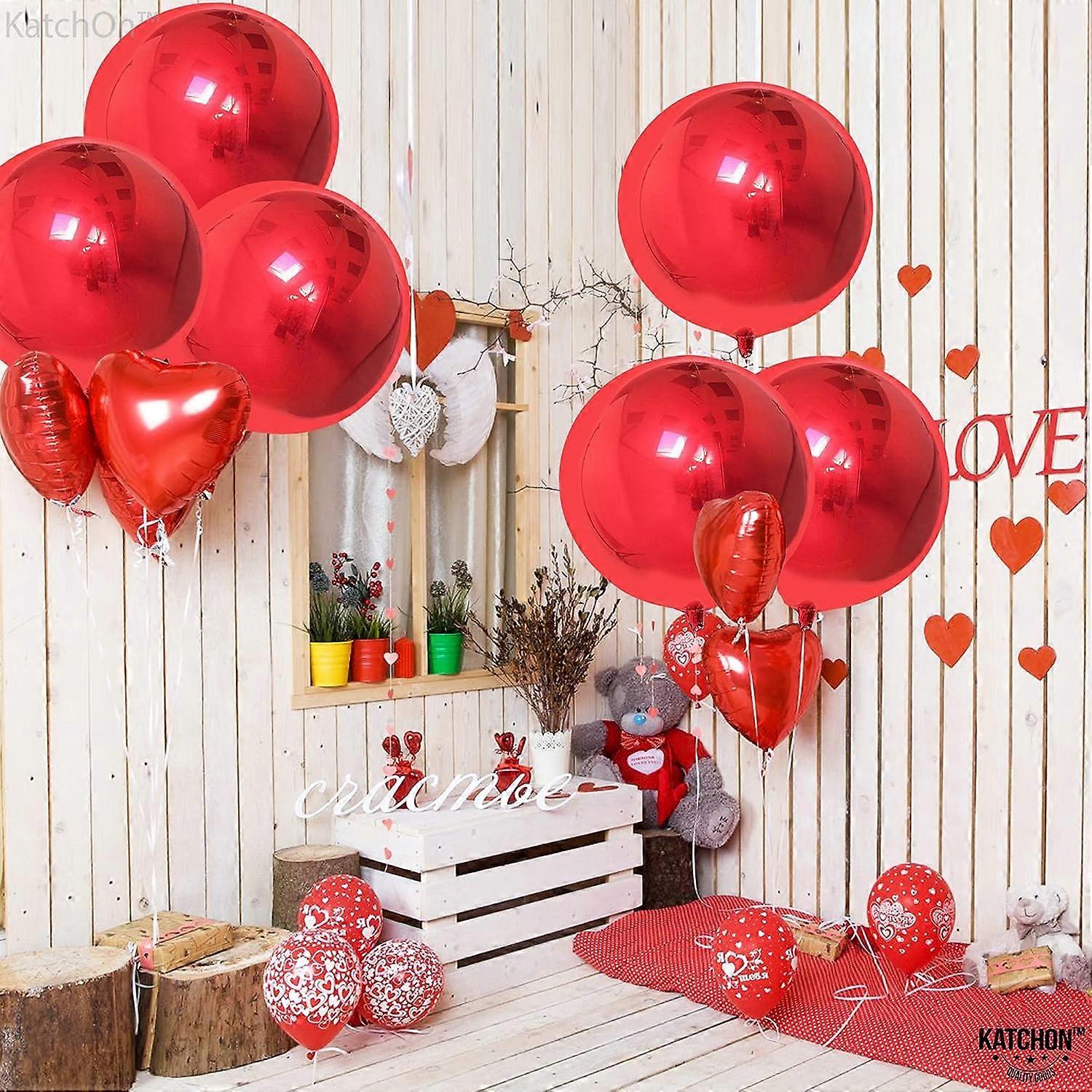 Big Red Metallic Balloons - 22 Inch, Pack of 6 | 360 Degree 4D Sphere ...