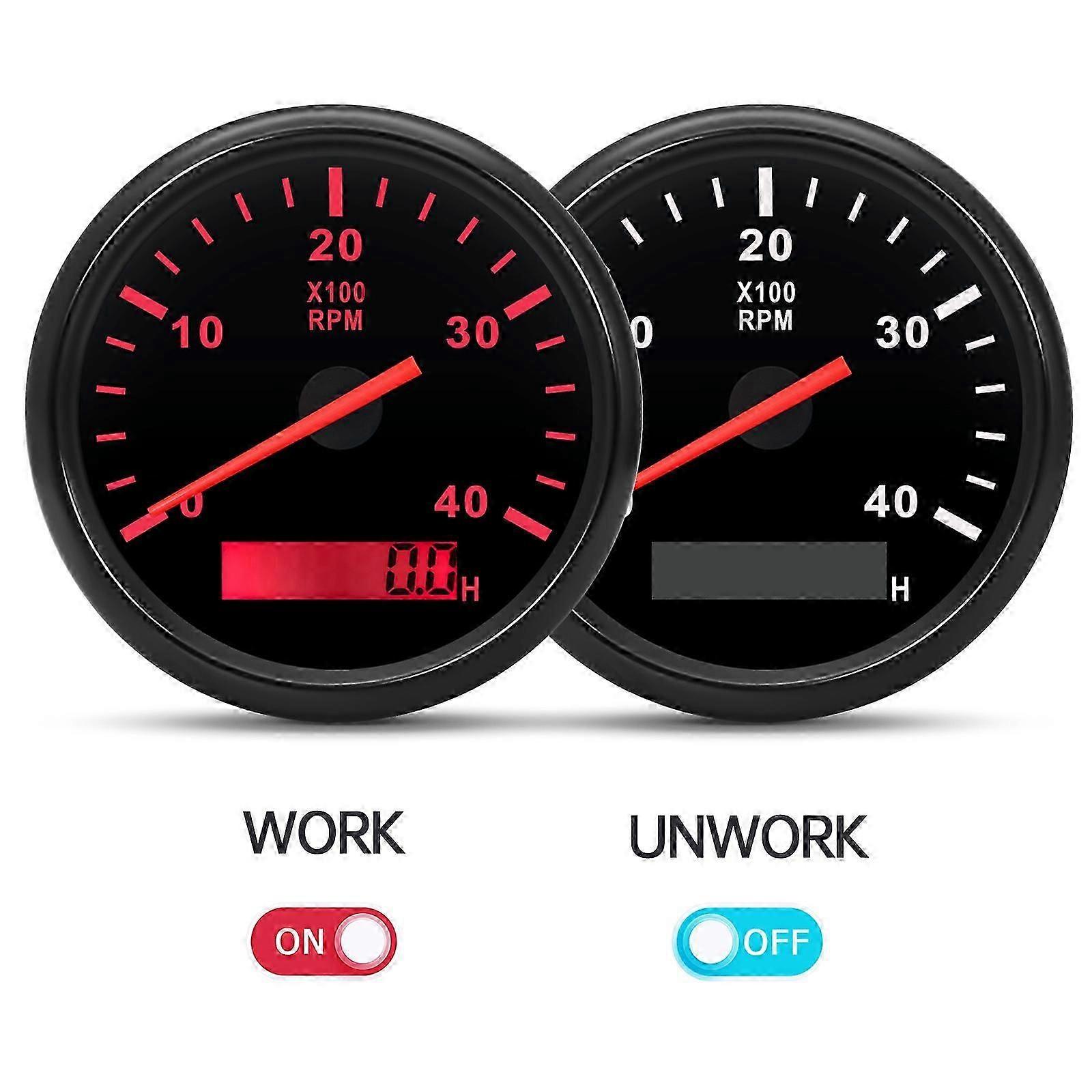 4000RPM 85mm Tachometer With LED Digital Hourmeter 12V/24V Marine Boat ...